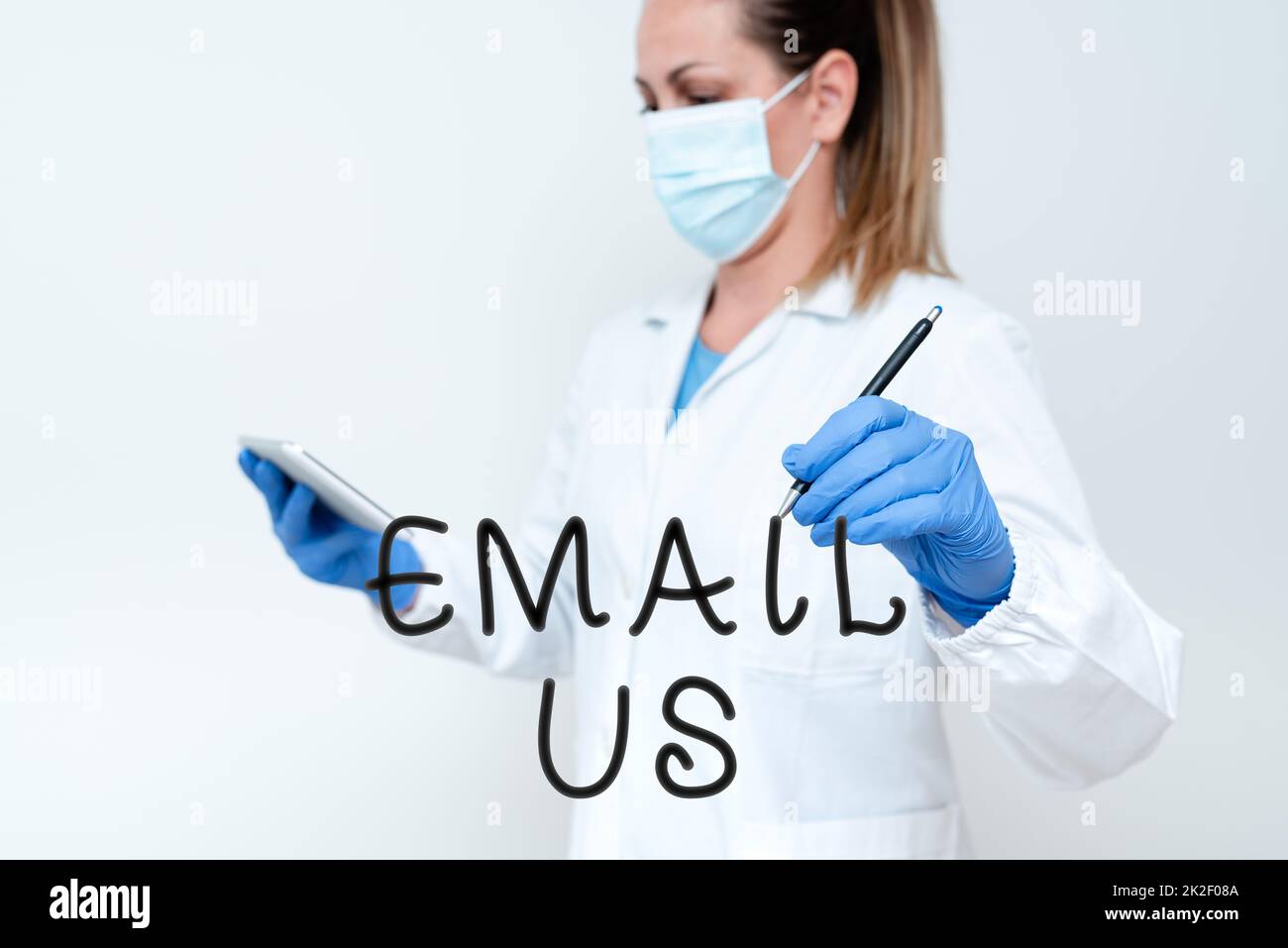 Hand writing sign Email Us. Business overview Sending a commercial ...