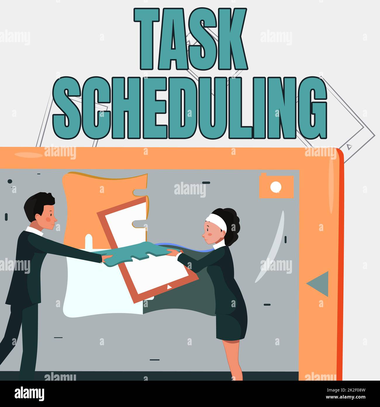 Text caption presenting Task Scheduling. Business approach The assignment of start and end times ...