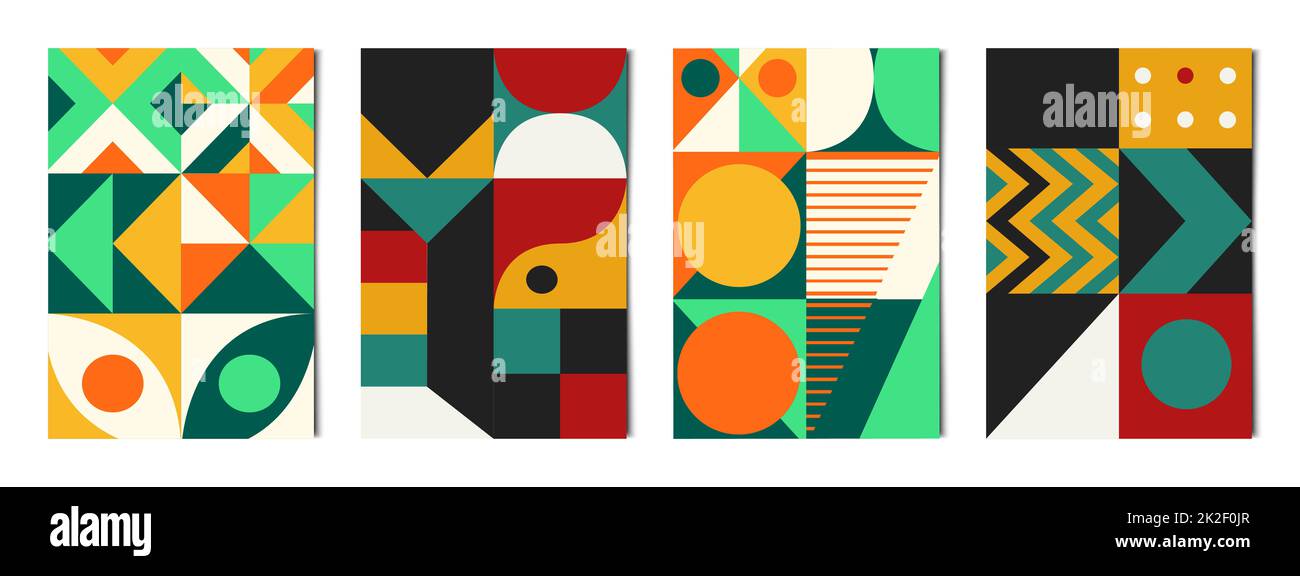 Set of 4 pcs abstract geometric shapes colorful backgrounds, templates ...