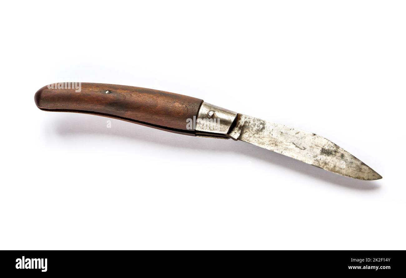 Traditional wooden pocket knife isolated on white background Stock ...