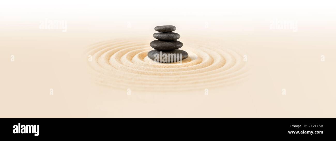 Zen japanese garden and black stones background. Horizontal banner ...