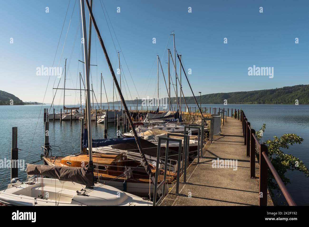 Marina and pier in Ludwigshafen, Lake Constance, Konstanz district ...