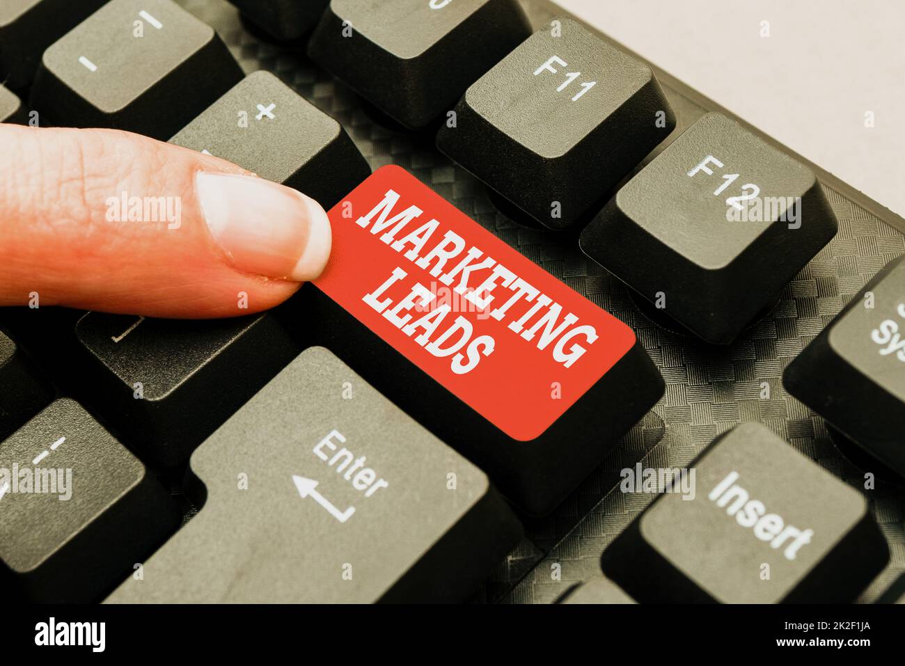 Conceptual caption Marketing Leads. Internet Concept person who shows ...