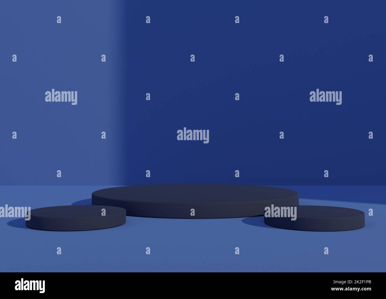 3D rendering of product display with three podiums or stands. Simple ...