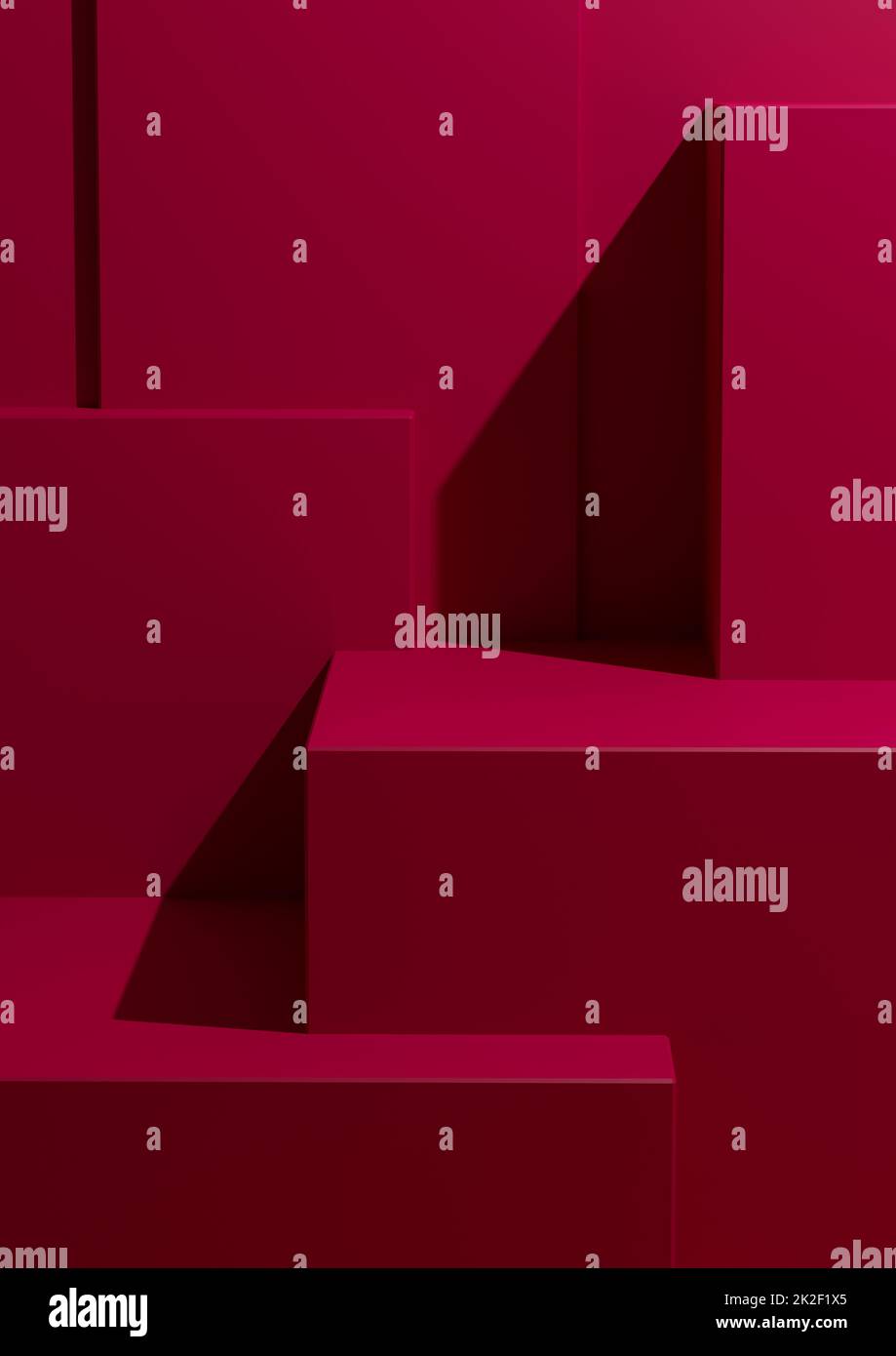 Minimal Maroon Red Background 3D Studio Mockup Scene with Podiums and ...