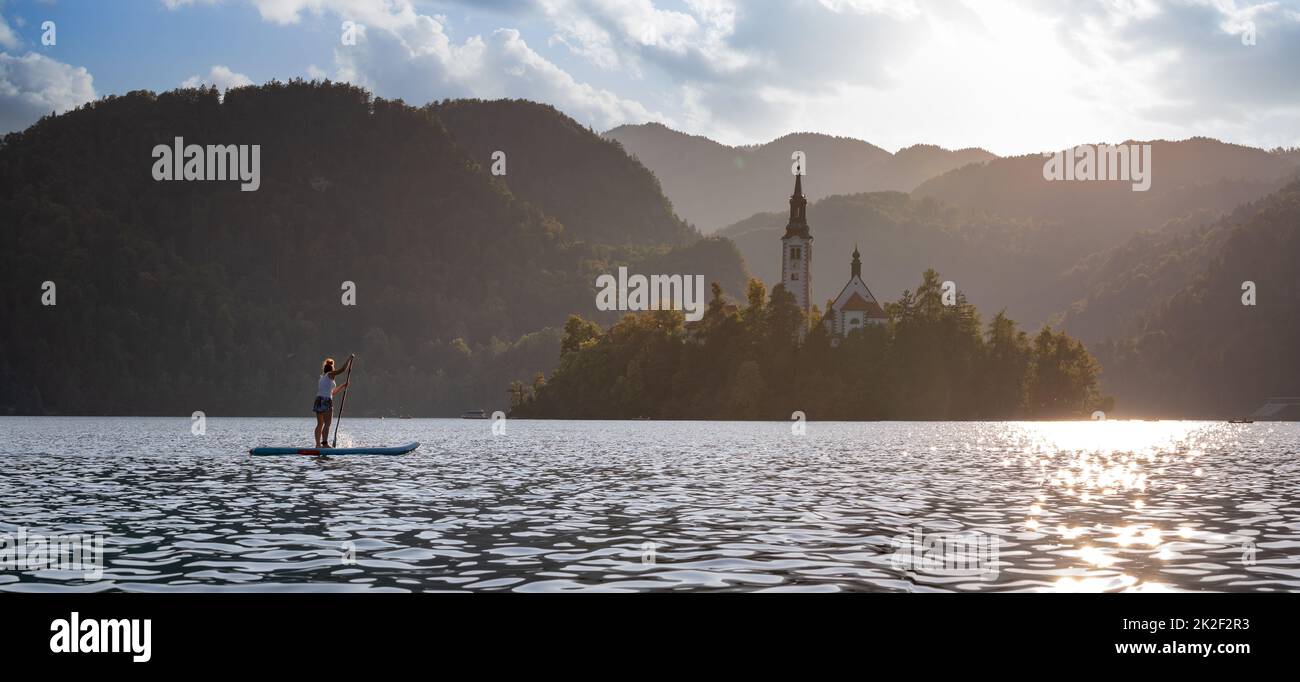 SUPing on Lake Bled in Slovenia Stock Photo - Alamy