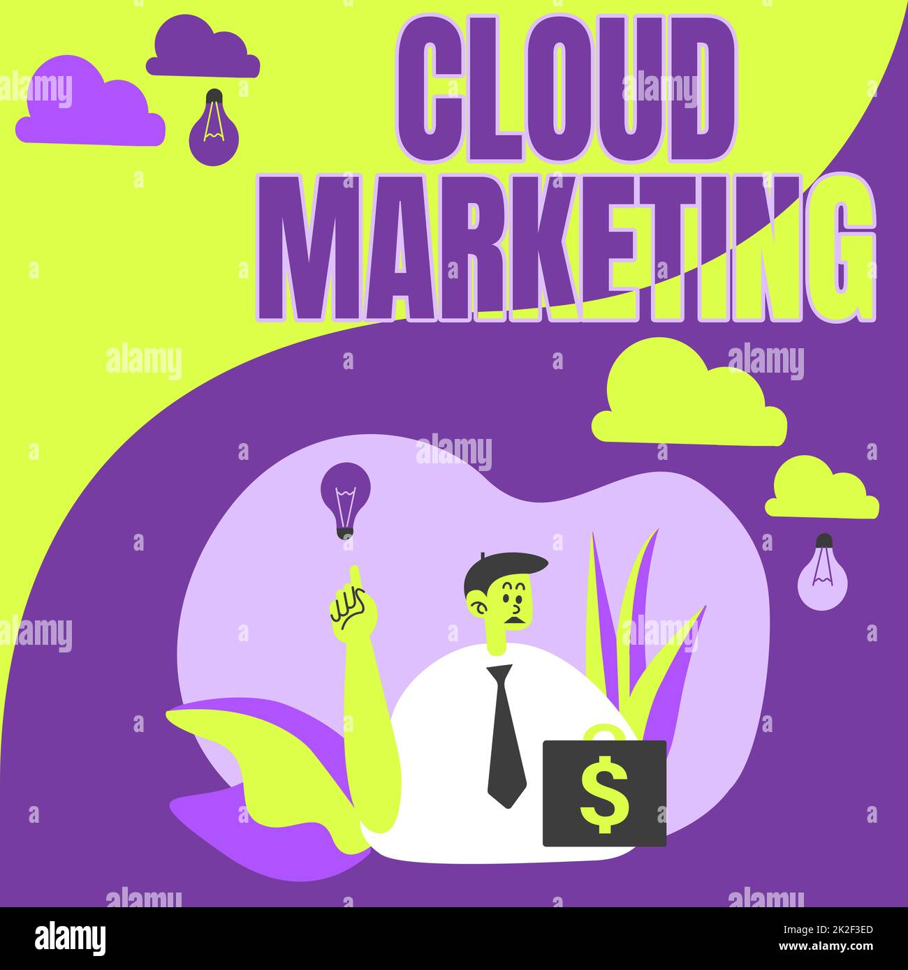 Hand writing sign Cloud Marketing. Concept meaning The process of an ...