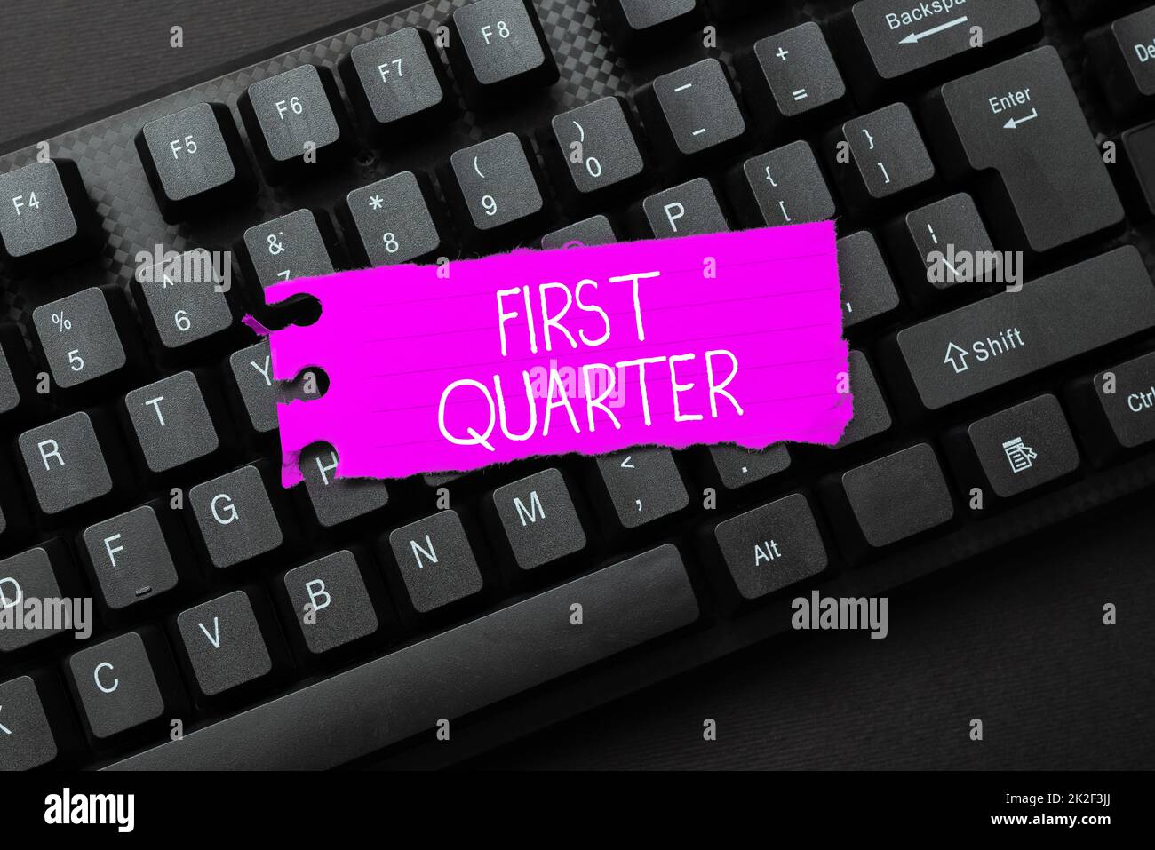 Sign displaying First Quarter. Business overview one of the considered ...