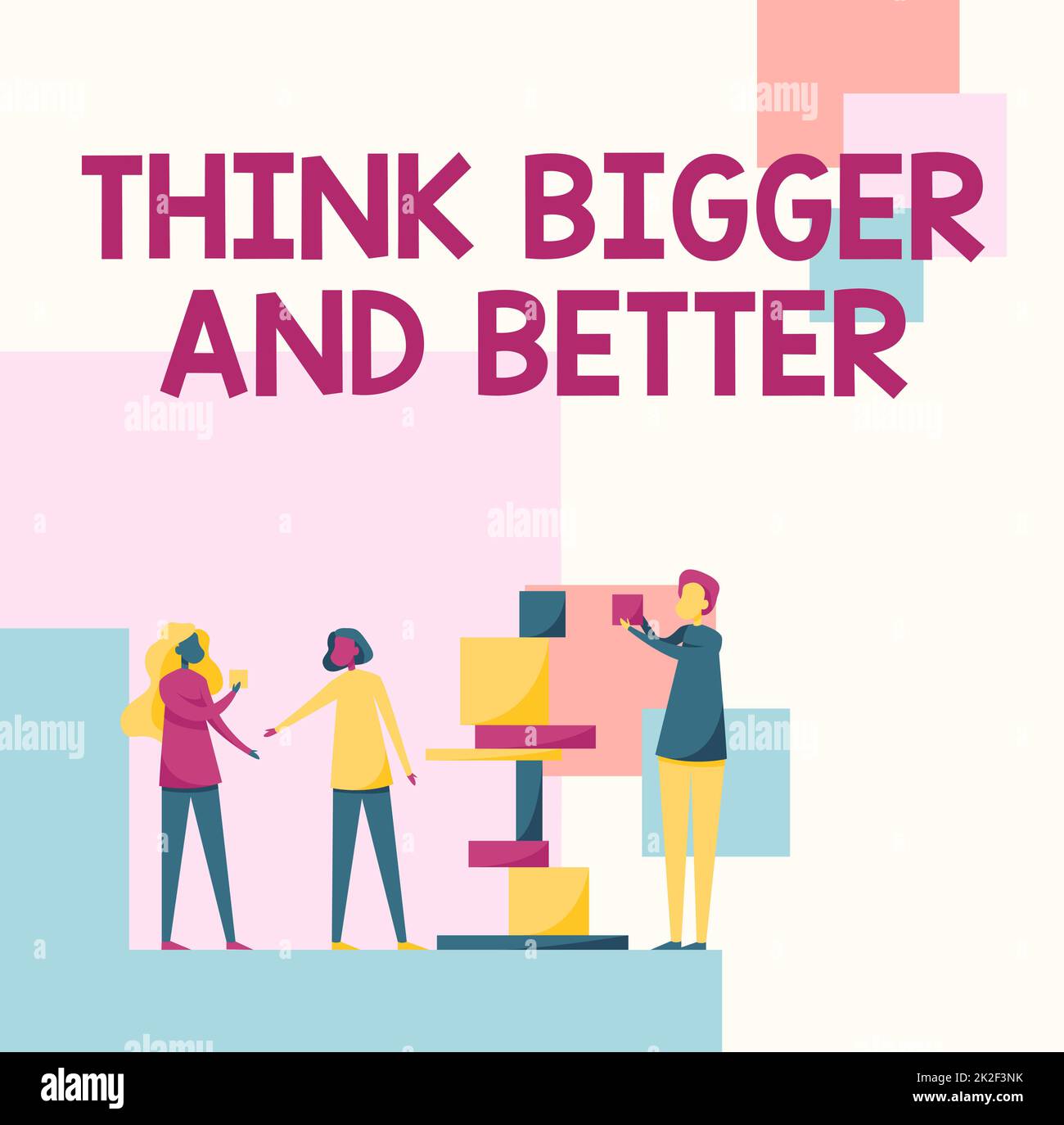 Hand writing sign Think Bigger And Better. Word for no Limits be Open ...