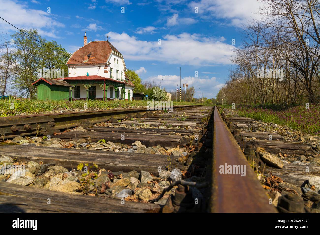 Old railway station in HevlÃ­n, Southern Moravia, Czech Republic Stock ...