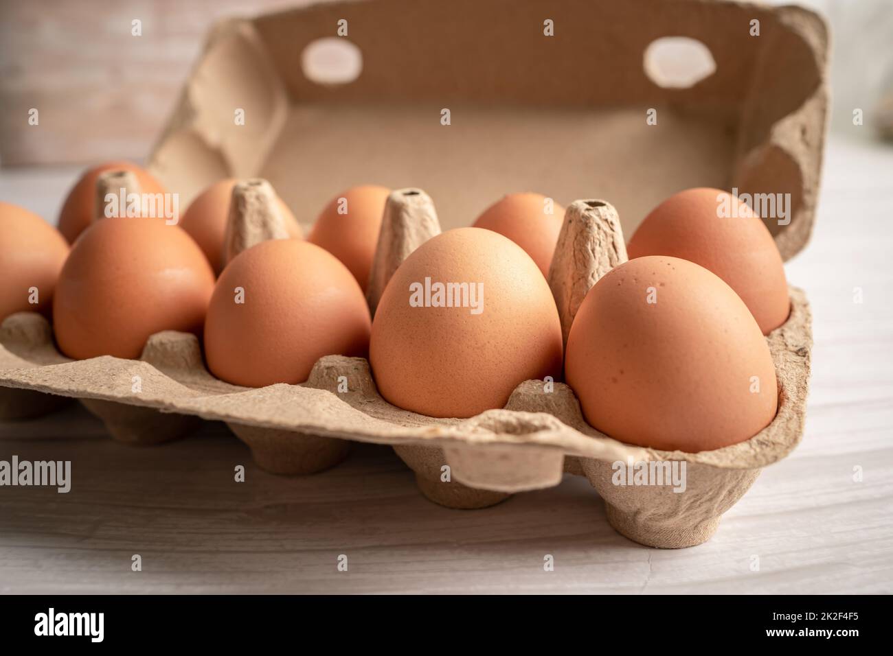 Organic fresh eggs in cardboard container pack, organic healthy food ...