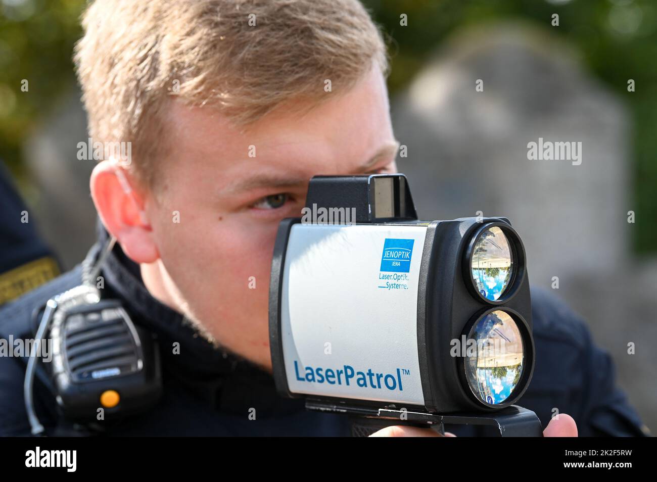 Magdeburg, Germany. 21st Sep, 2022. A hand-held speed measuring device ...