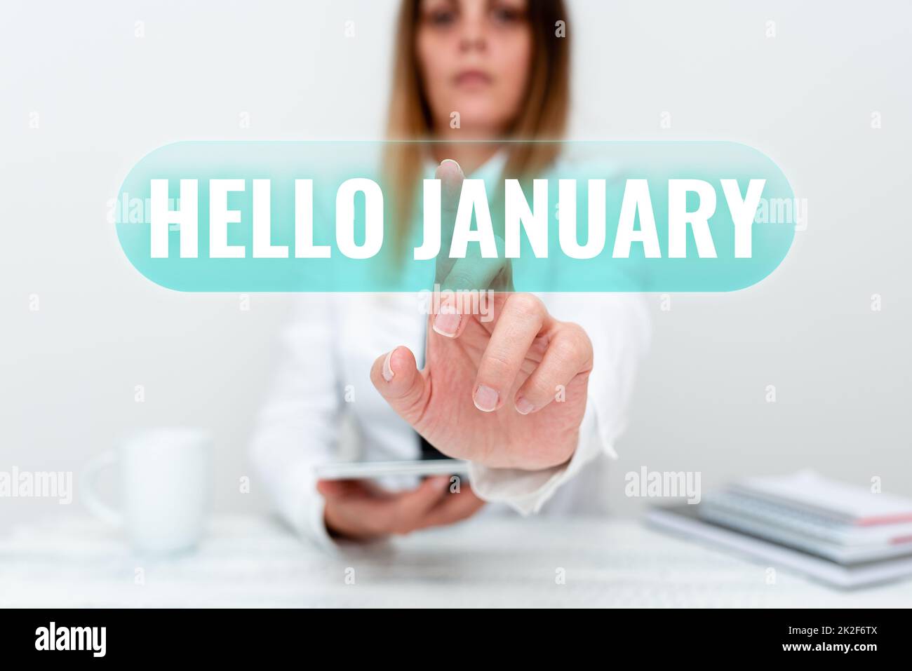 Hand writing sign Hello January. Business concept a greeting or warm ...