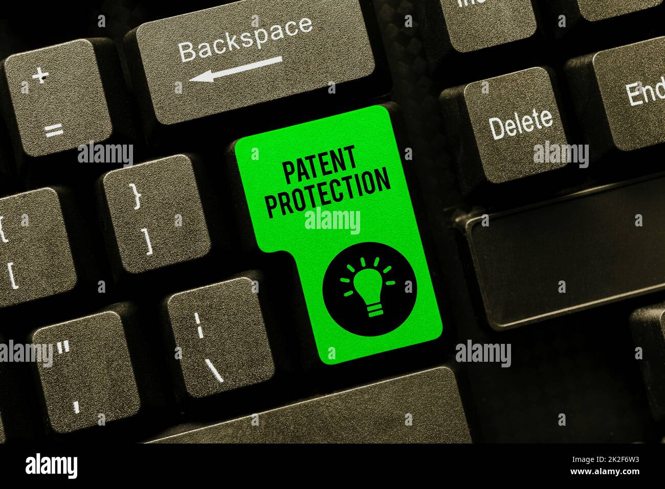 Text sign showing Patent Protection. Business showcase provides a ...