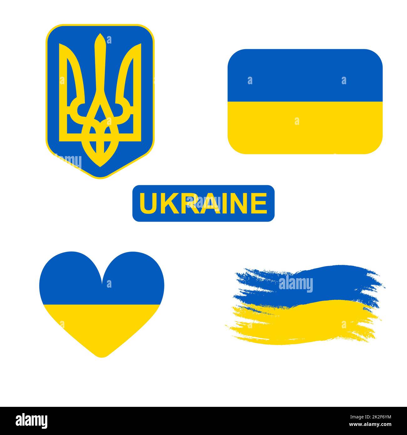 Set of symbols of the independent country of Ukraine on a white ...