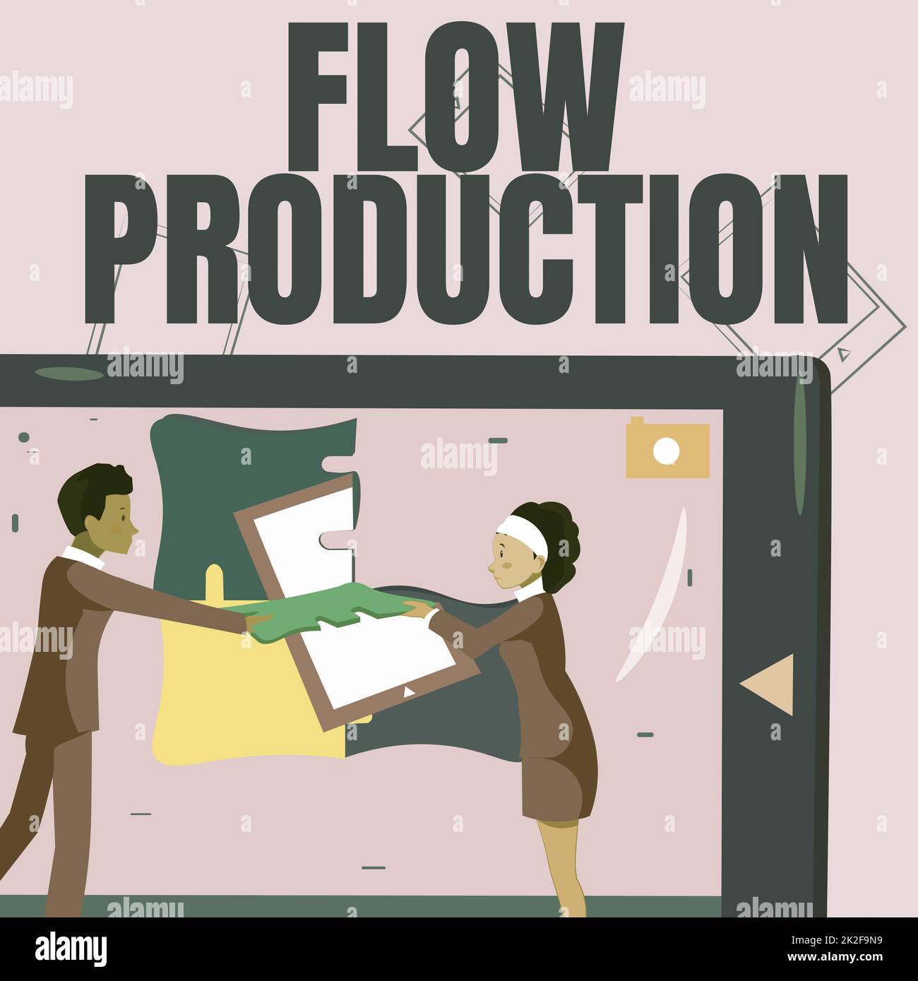 Text showing inspiration Flow Production. Business showcase items are ...