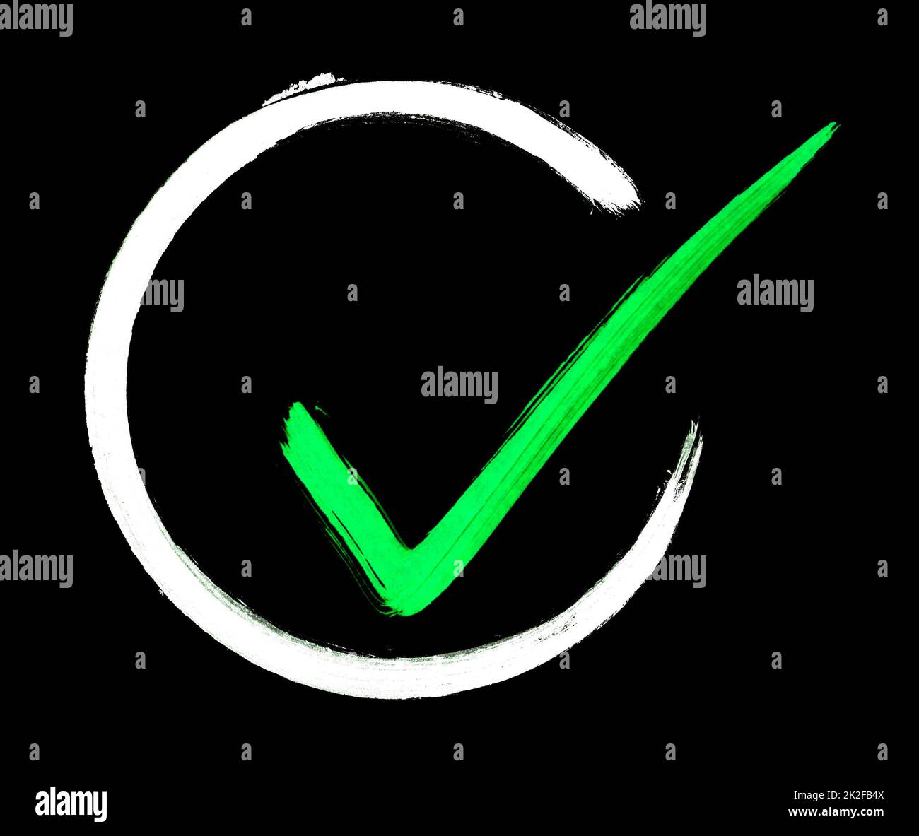 Tick in circle - Hand drawn symbol on black background Stock Photo - Alamy