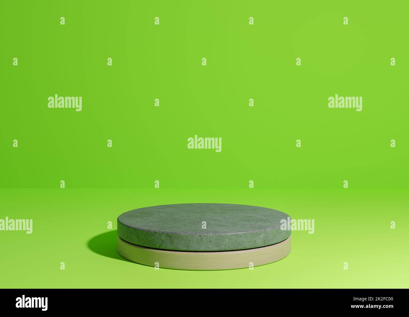 Bright, neon green 3D rendering simple product display, natural minimal background with cylinder ...