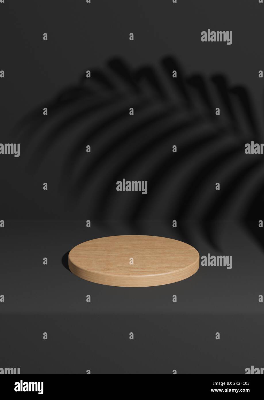 Black, dark gray, black and white 3D rendering simple, minimal wooden product podium background ...