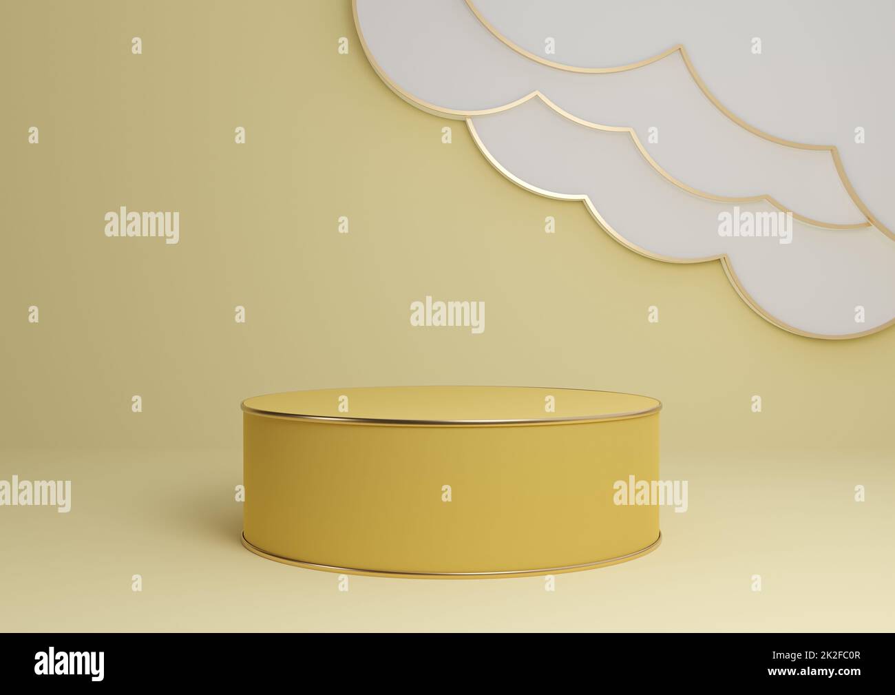 Warm, light, bright, pastel yellow 3D rendering product display podium ...