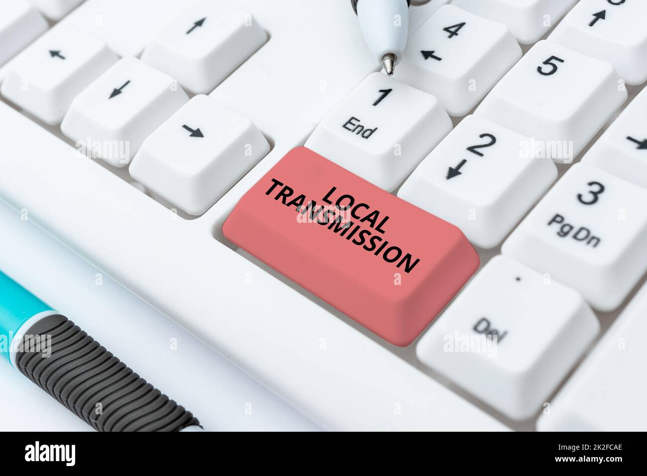 Handwriting text Local Transmission. Word for clusteredacquired ...