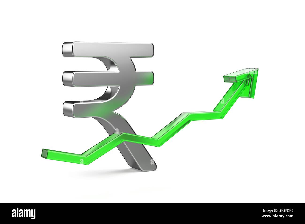 Indian rupee symbol with green arrow pointing up Stock Photo - Alamy