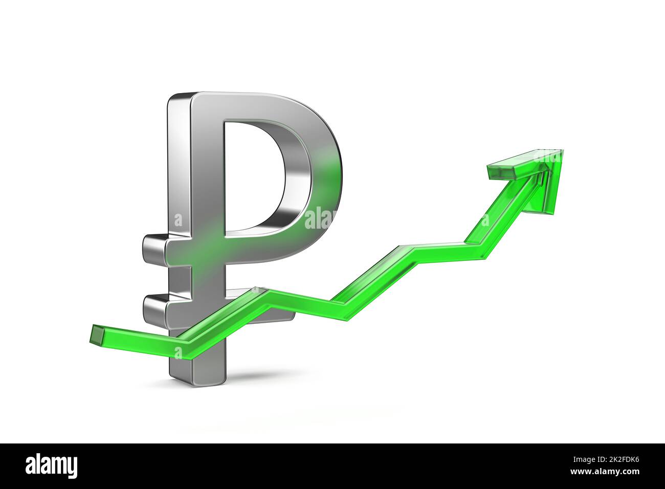Russian ruble symbol with green arrow pointing up Stock Photo - Alamy