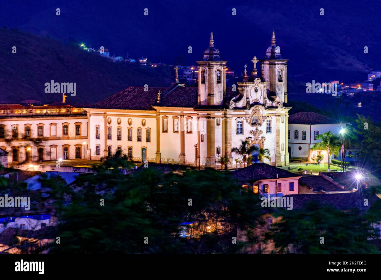 Night view from the top of the historic 18th century church and Ouro ...