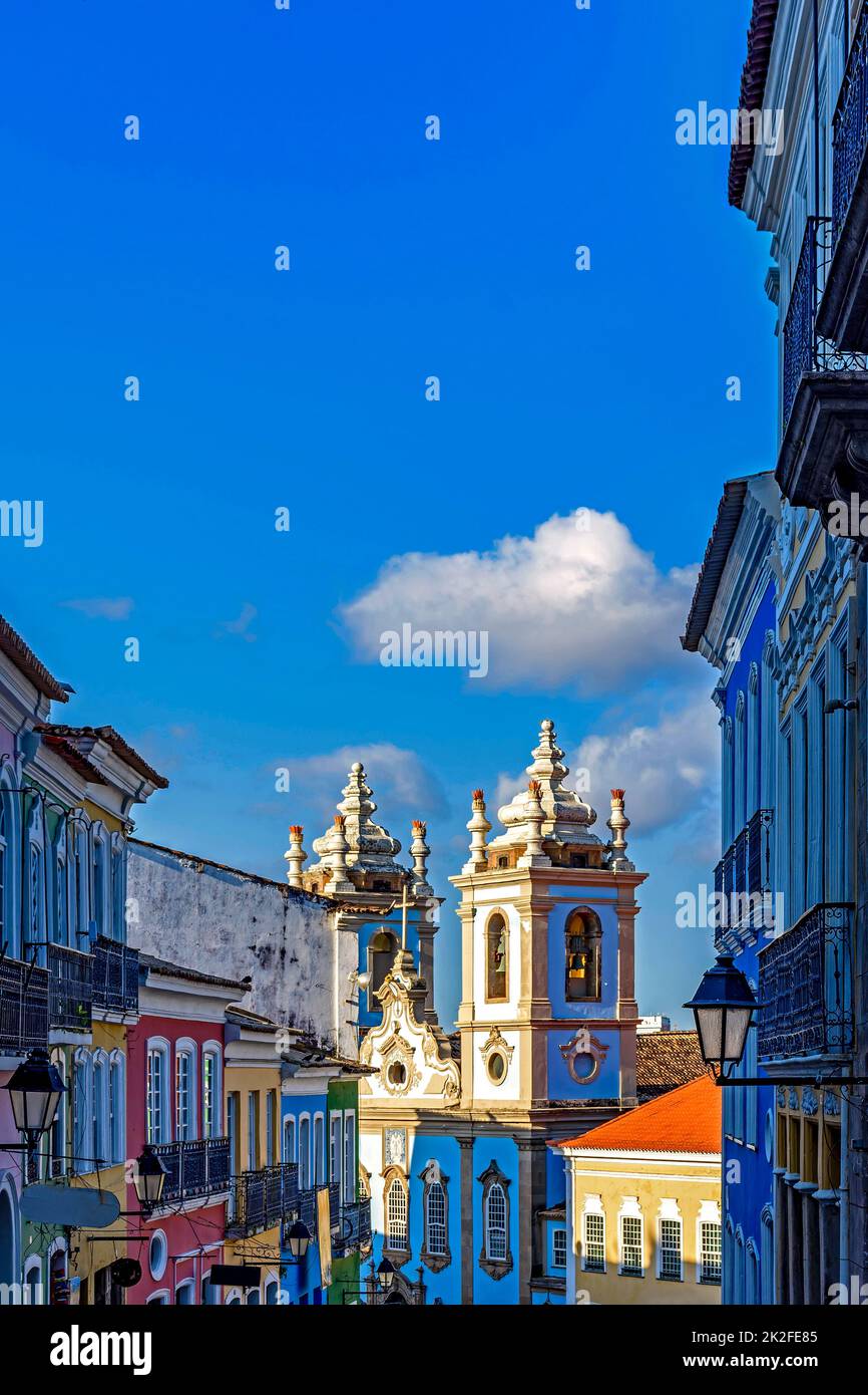 Old colorful houses facades and historic church towers in baroque and ...