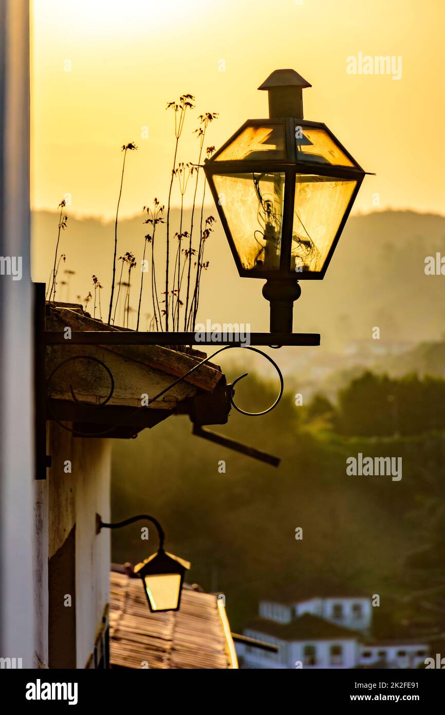 Old street lighting with lantern in colonial style at sunset Stock ...
