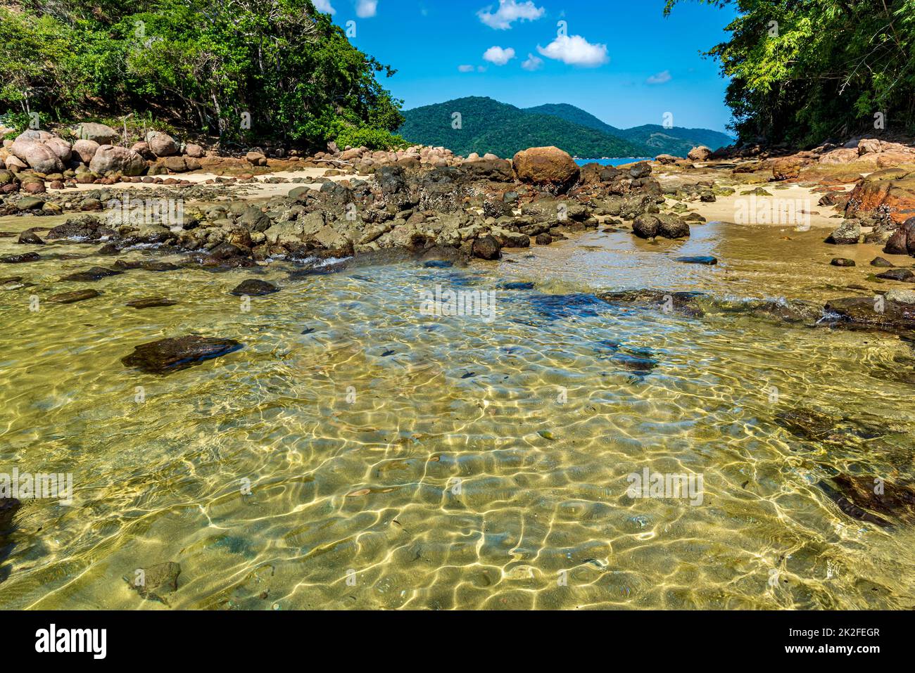 Paradisiac place known as the green lagoon on Ilha Grande in Rio de ...