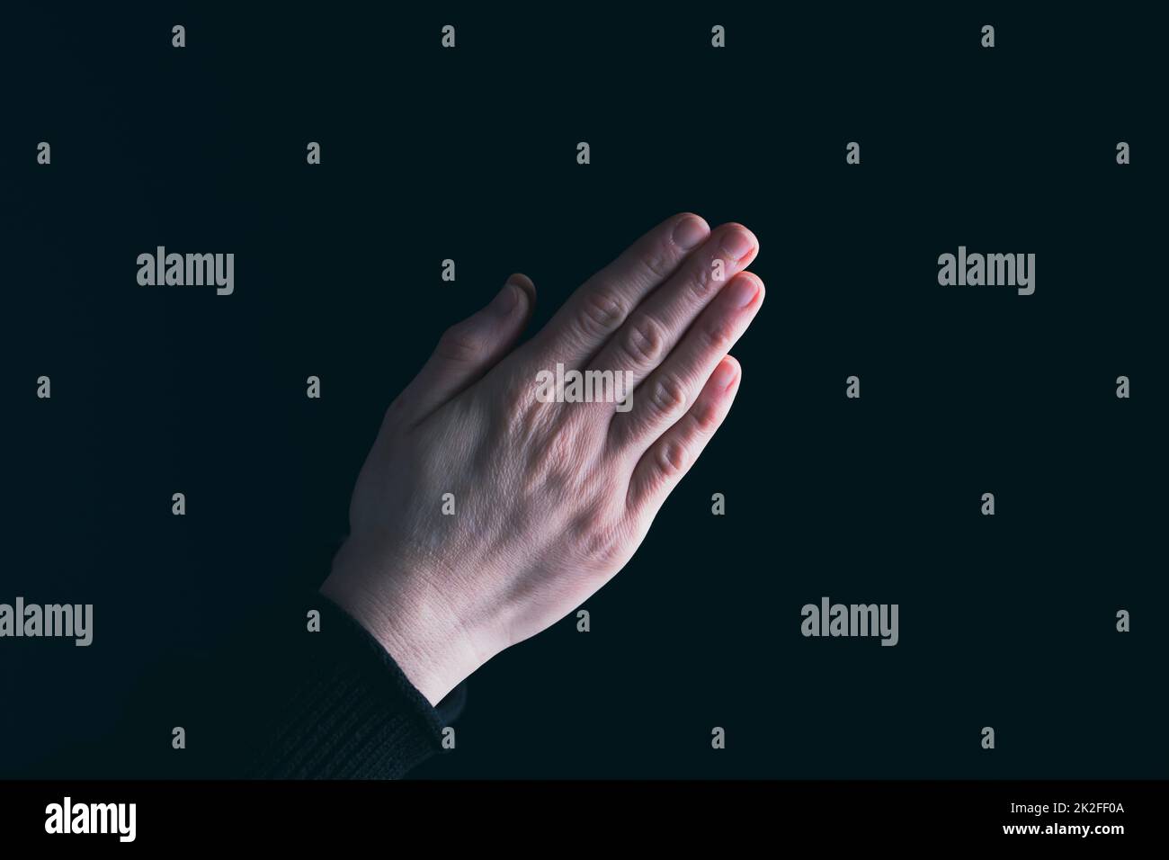 Woman hands in praying position low key image Stock Photo - Alamy