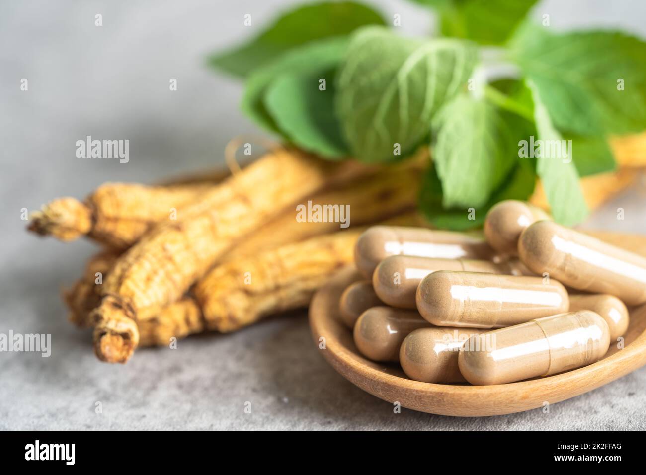 Ginseng, dried vegetable herb. Healthy food famous export food in Korea ...
