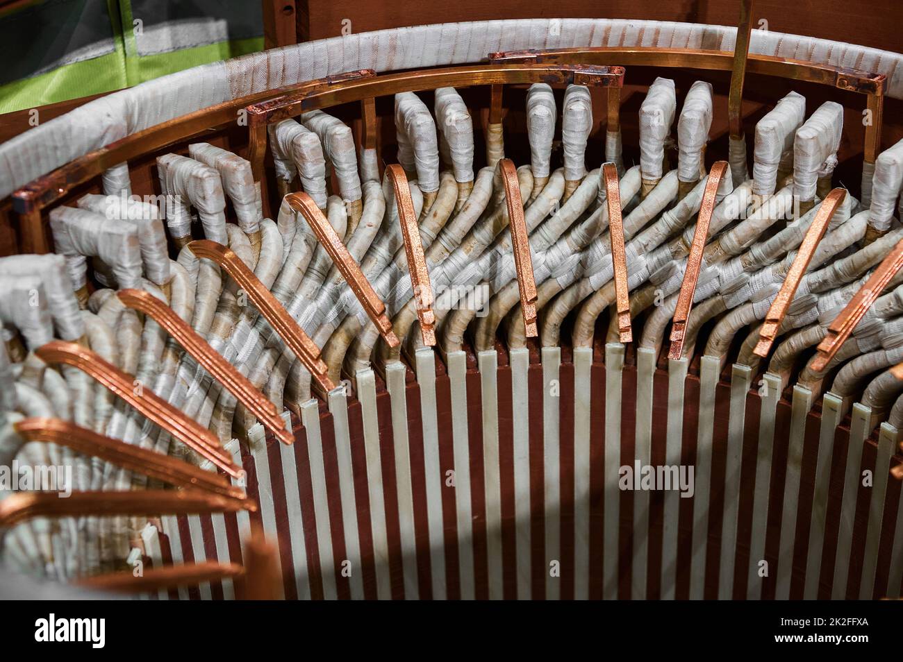 Electric engine stator with copper bus bars and fabric Stock Photo - Alamy