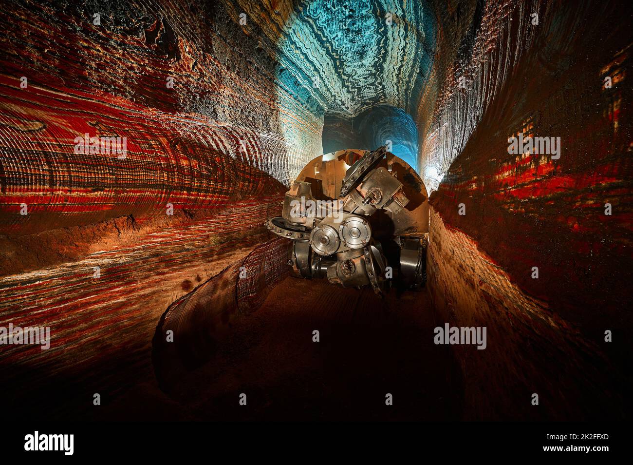Mining drilling machine in tunnel of sylvinite salt quarry Stock Photo ...