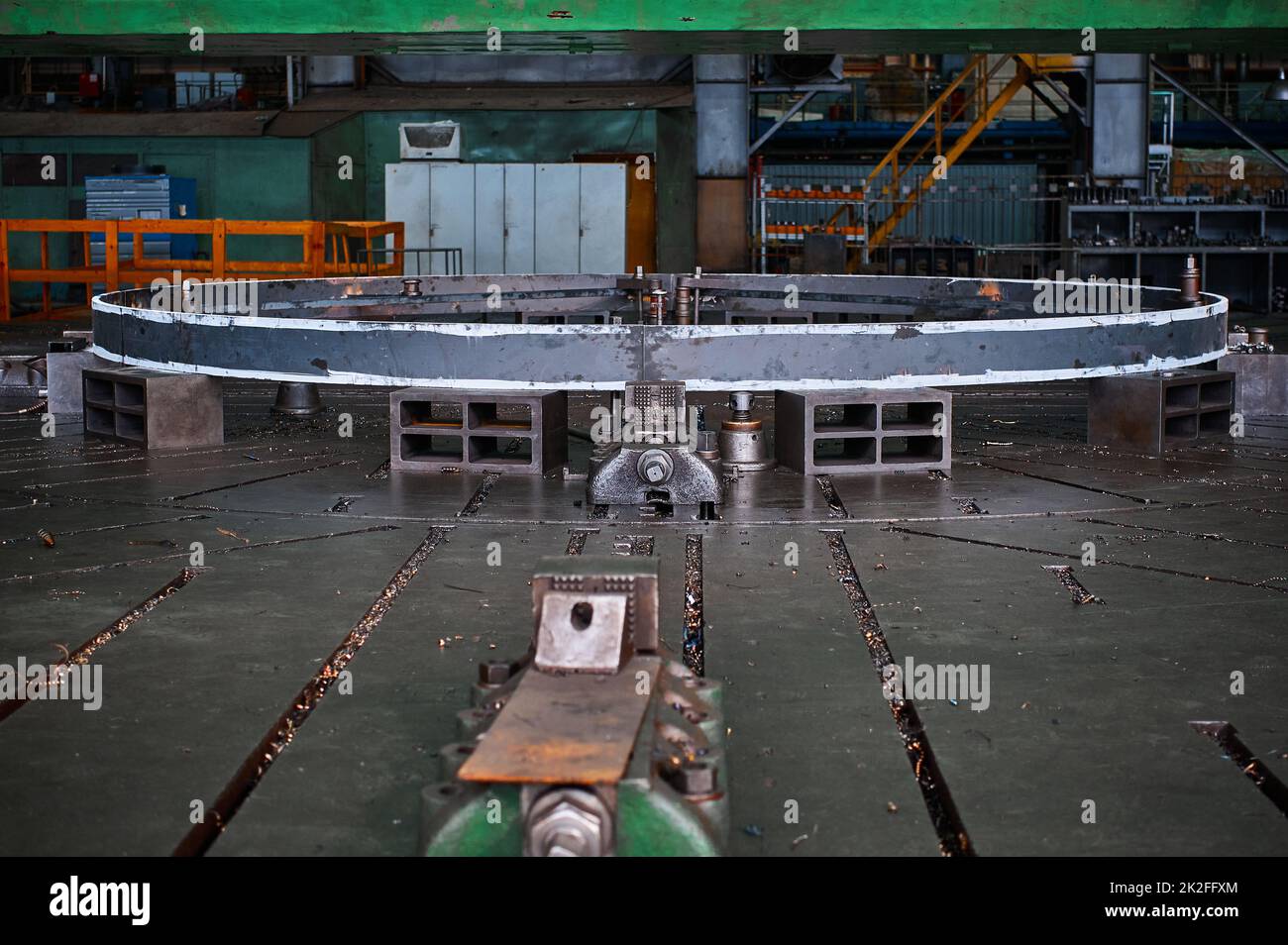 Vertical turning lathe machine tool used in plant workshop Stock Photo ...