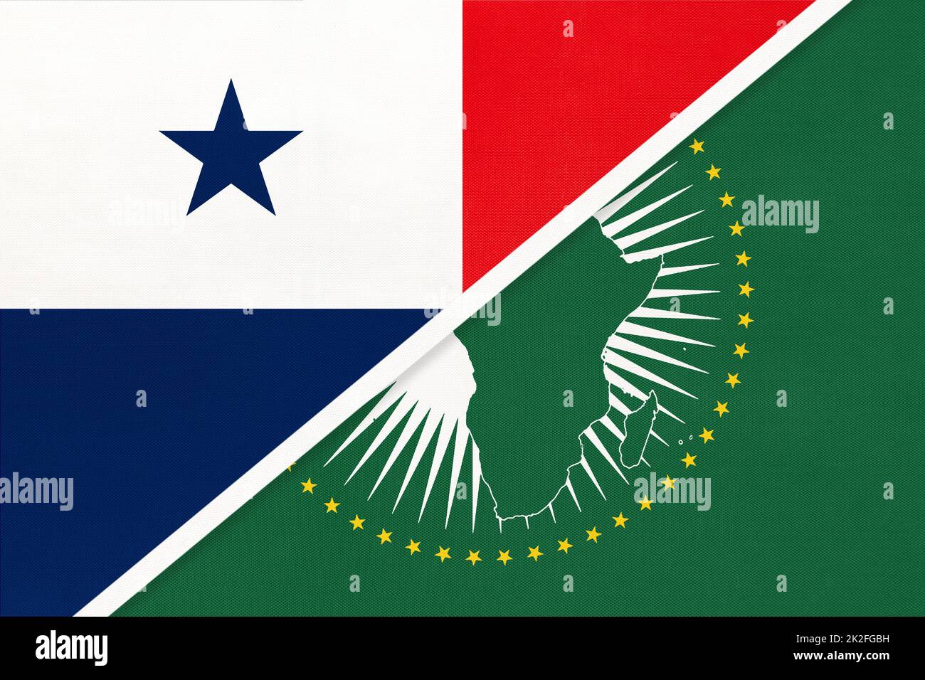 African Union and Panama, national flag from textile. Africa continent ...