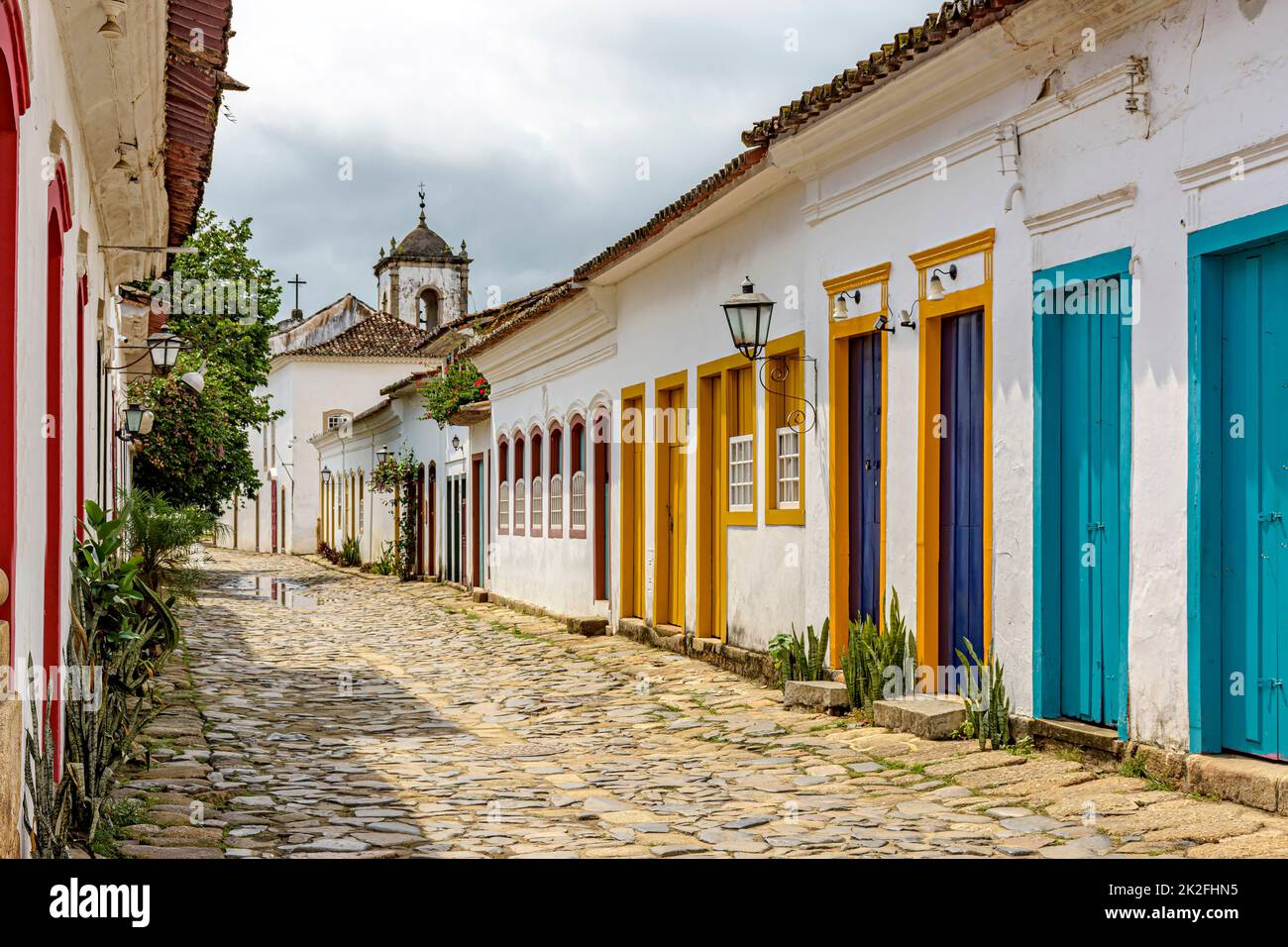 Street of the old city of Paraty with its colorful colonial style ...