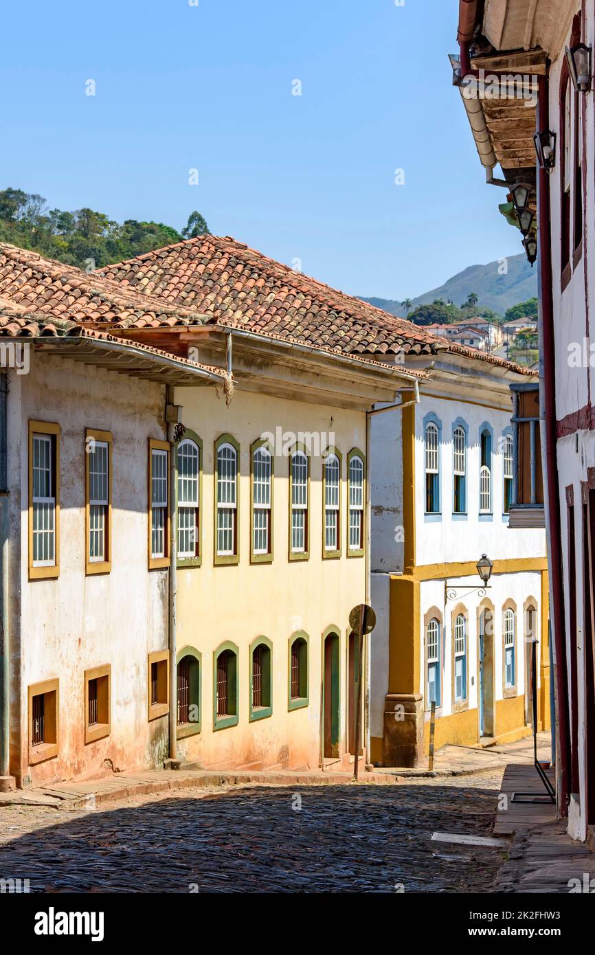 Beautiful street with old colorful houses in colonial architecture ...