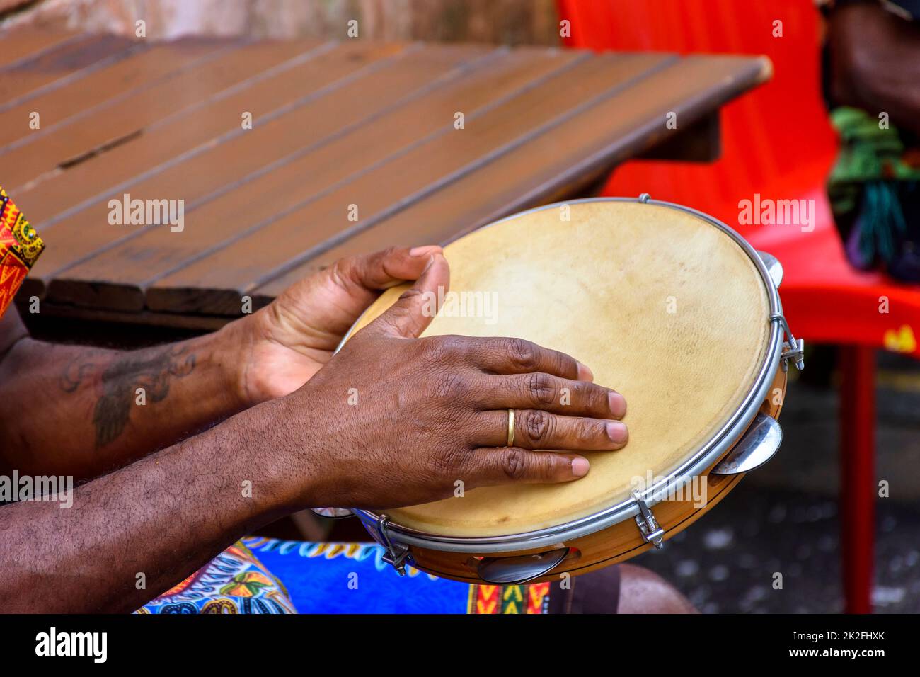 Brazilian samba performance with musician playing tambourine Stock ...