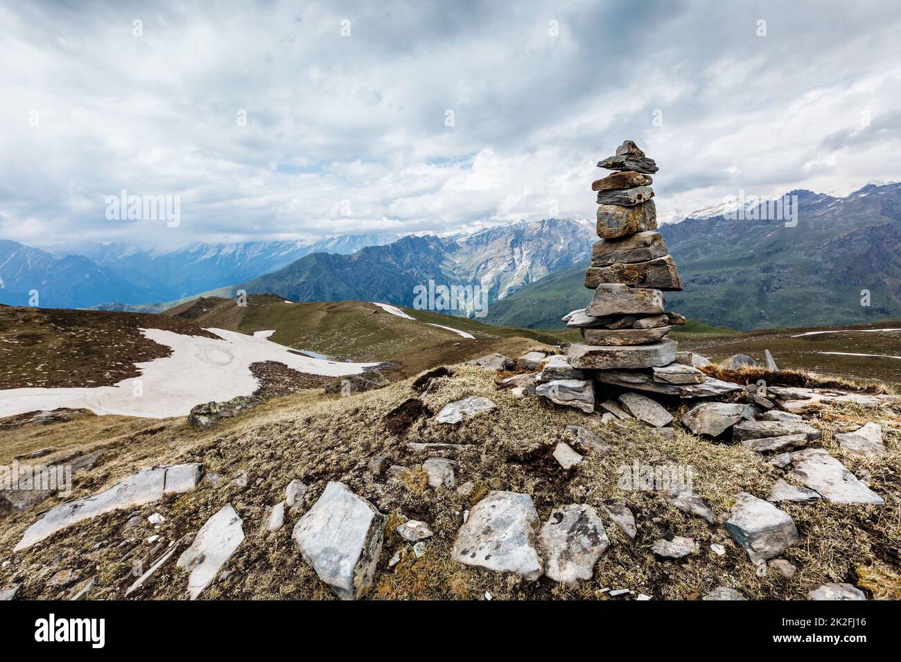 Stone cairn in Himalayas Stock Photo - Alamy