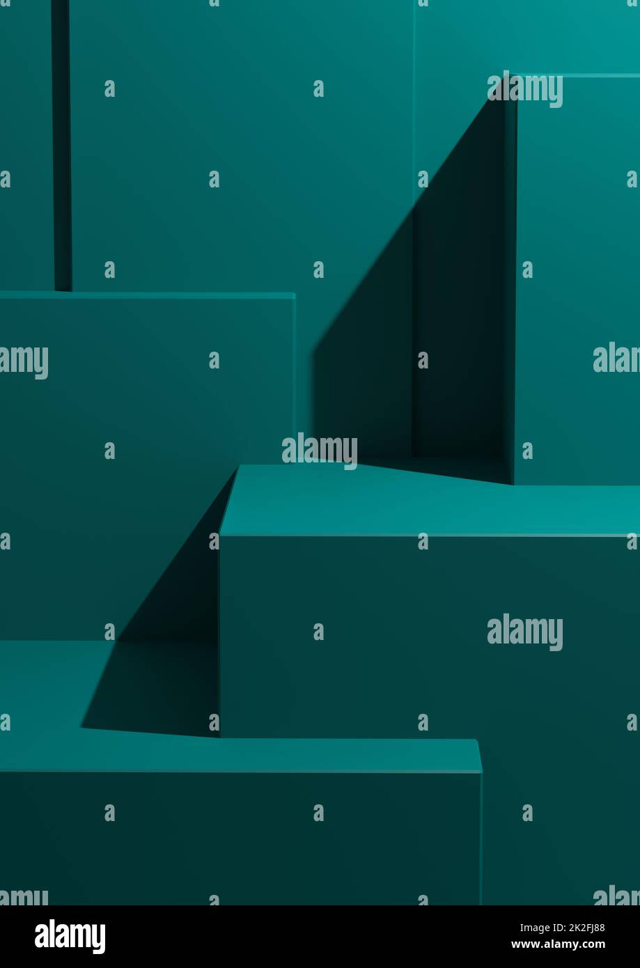 Minimal Teal Background 3D Studio Mockup Scene with Podiums and Levels ...