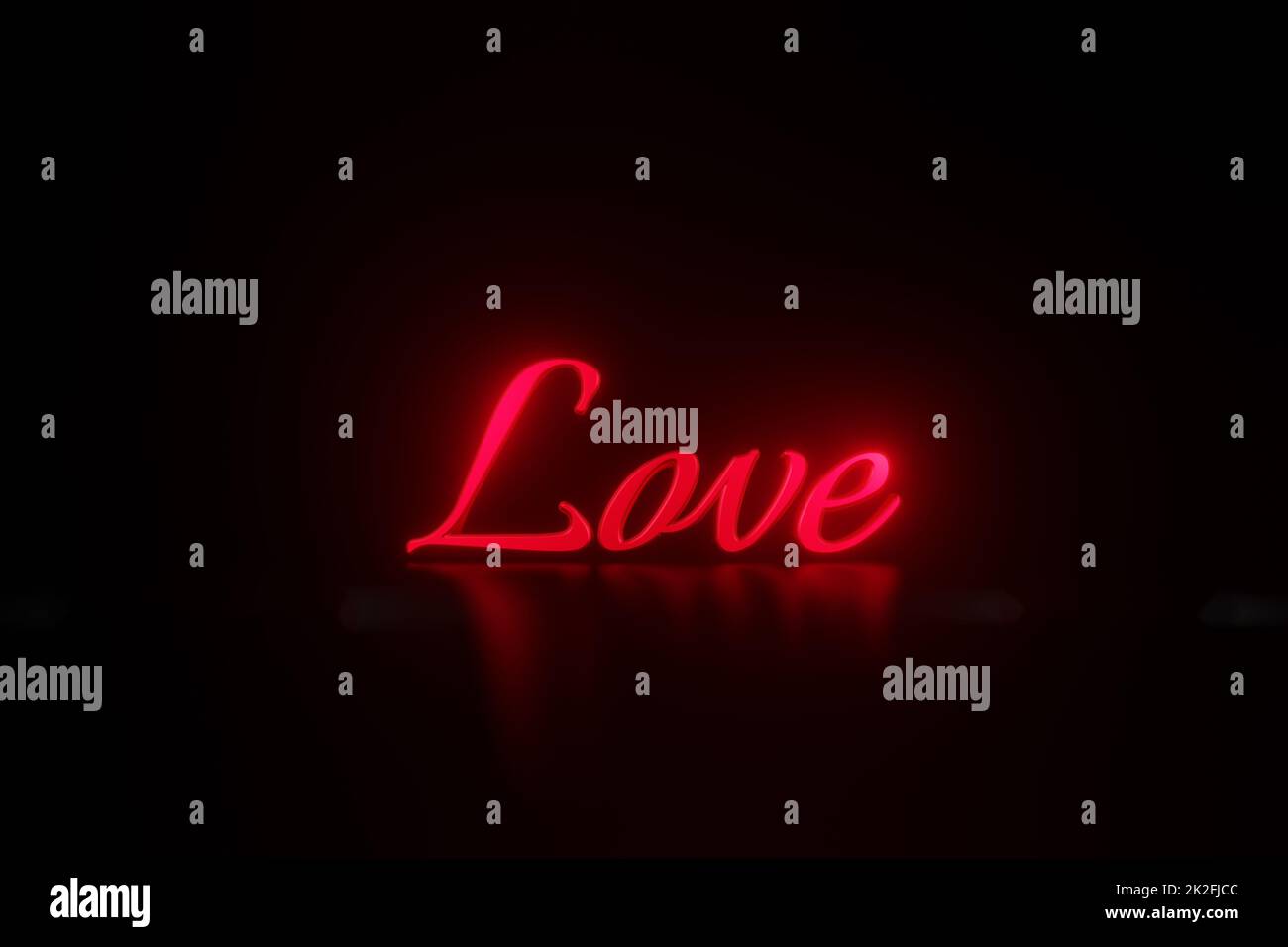 The glowing word love in red on a black background Stock Photo - Alamy