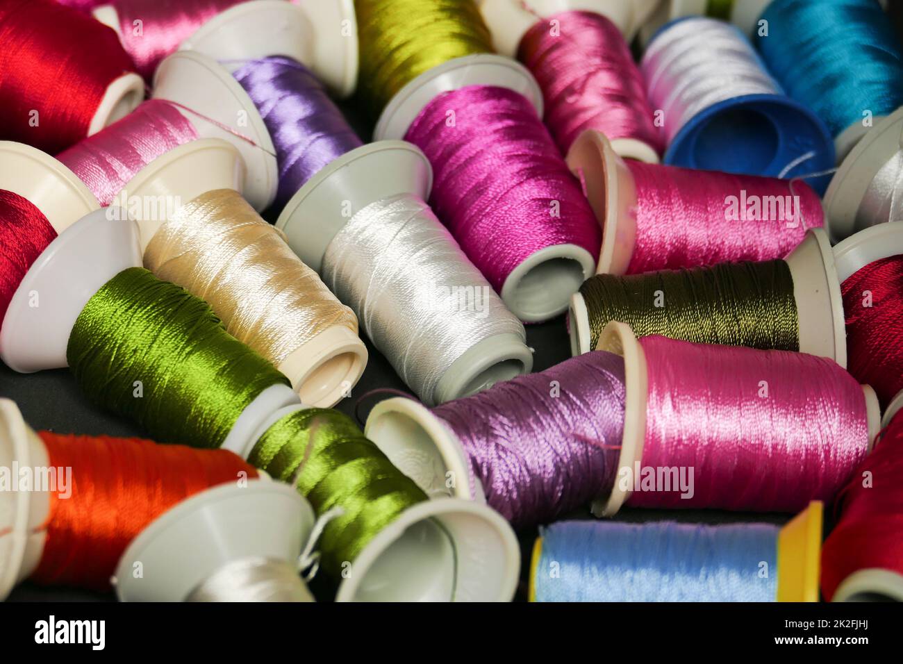 close-up colorful lace threads,colored bobbins,craft threads Stock ...