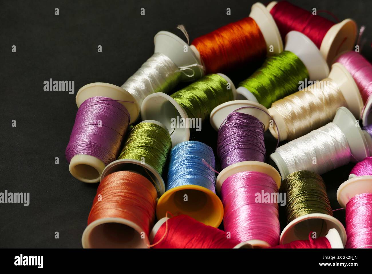 close-up colorful lace threads,colored bobbins,craft threads Stock ...