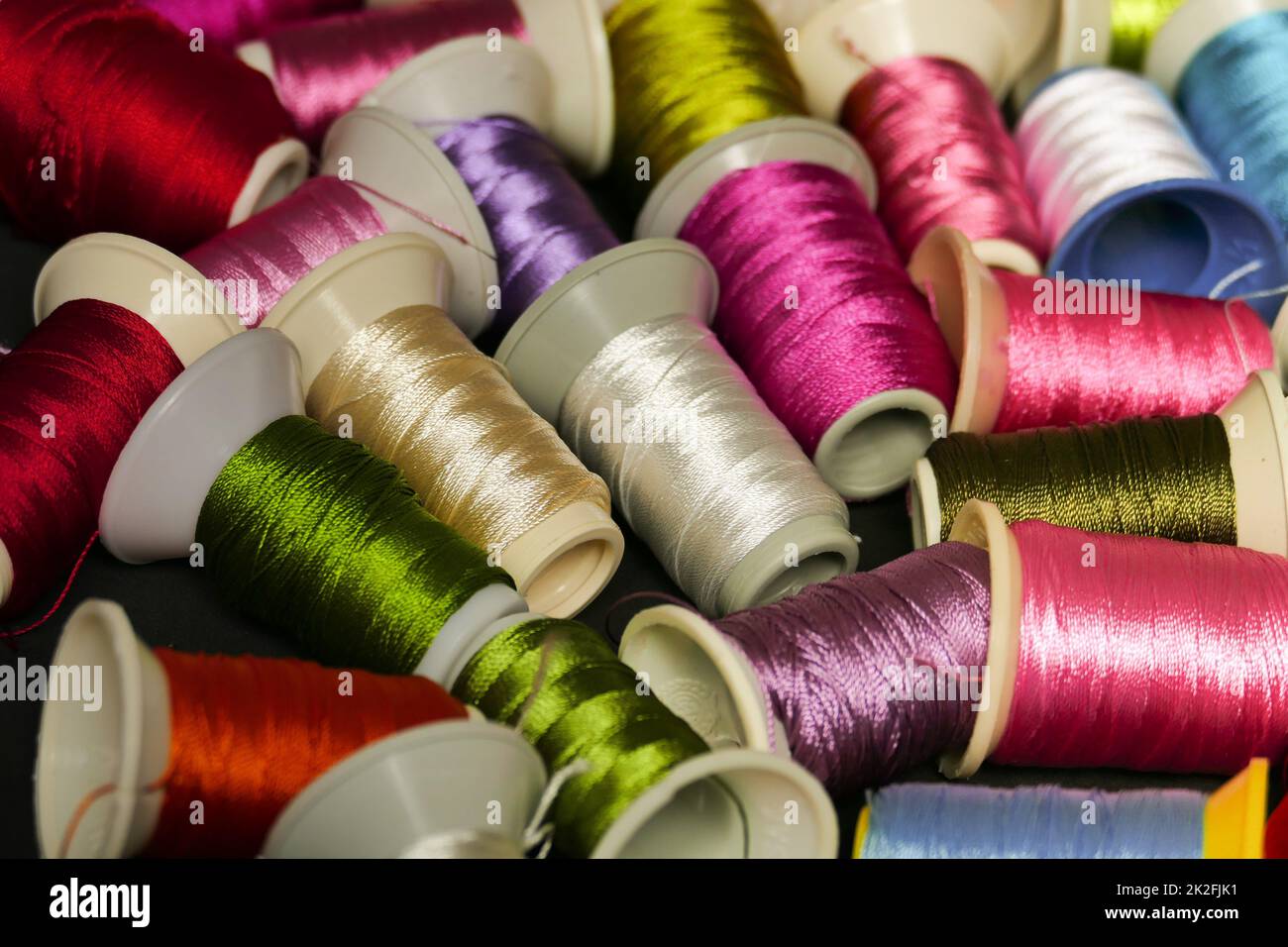 close-up colorful lace threads,colored bobbins,craft threads Stock ...