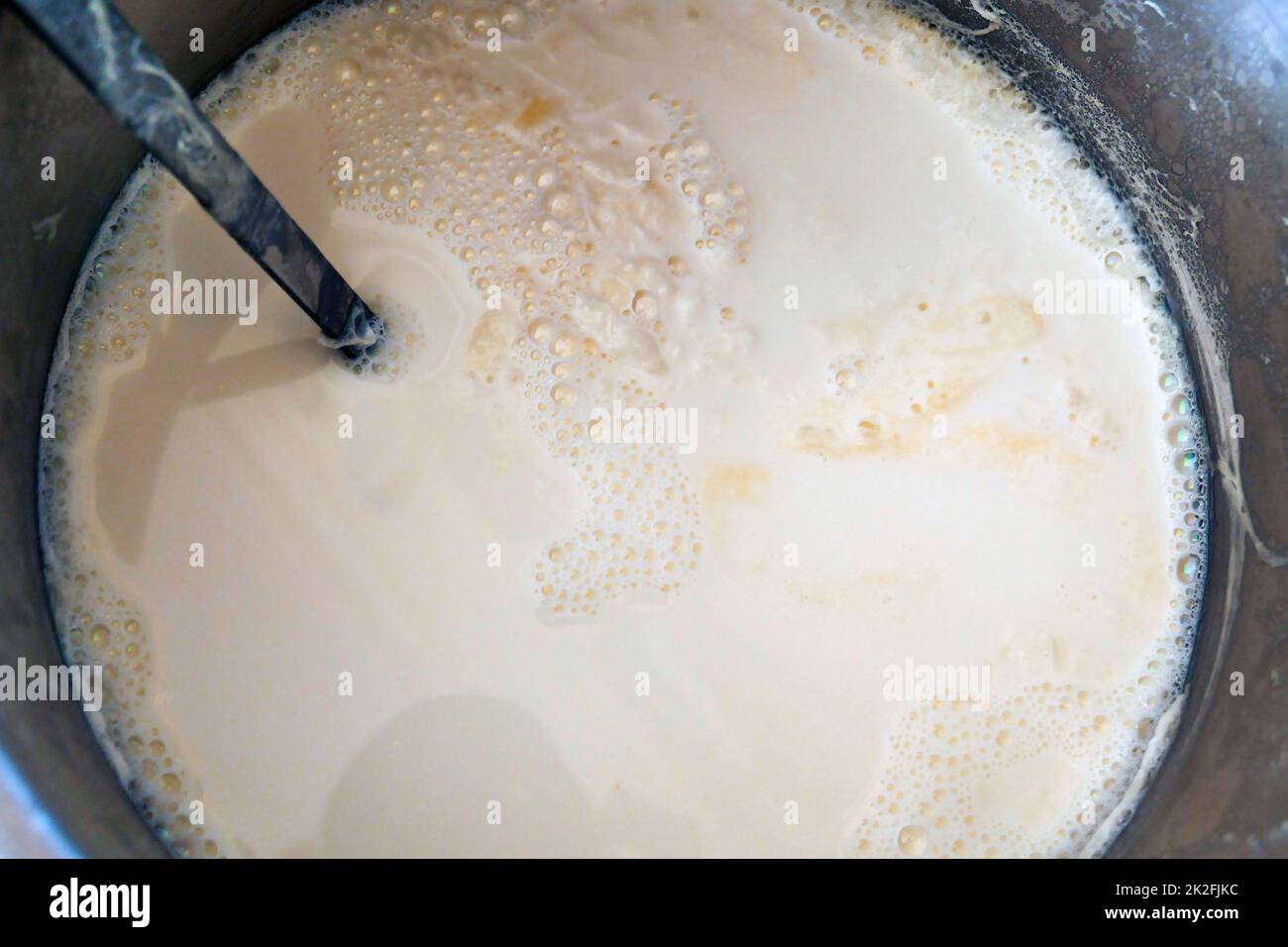 Natural cow's milk with plenty of fat, boiled to ferment yogurt Stock ...