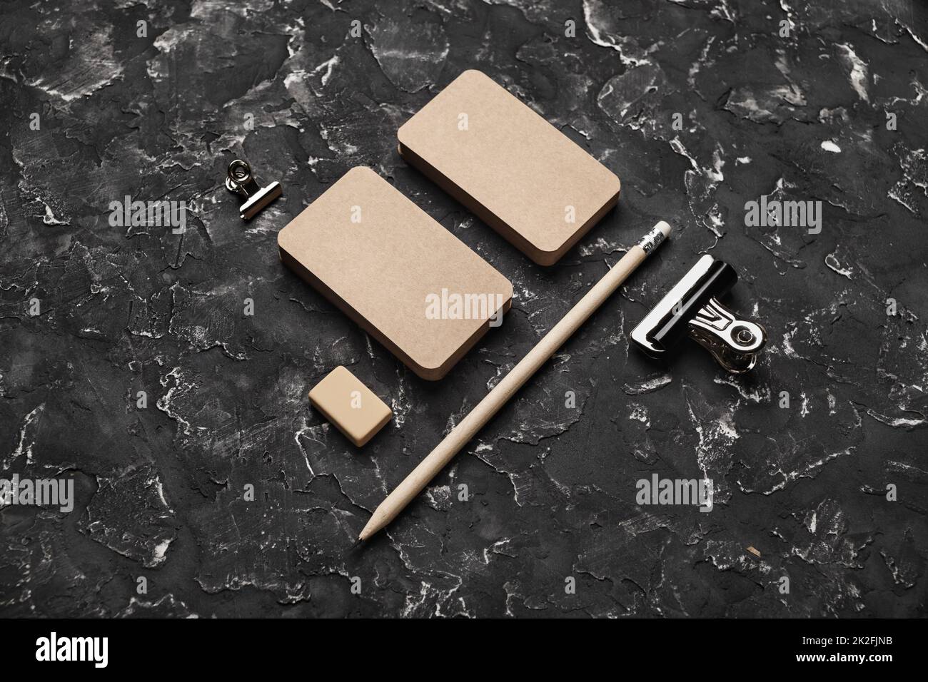 Kraft business cards, pencil, eraser Stock Photo - Alamy