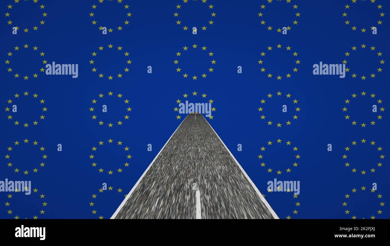 Fast ride on highway into EU flag 3d illustration Stock Photo - Alamy