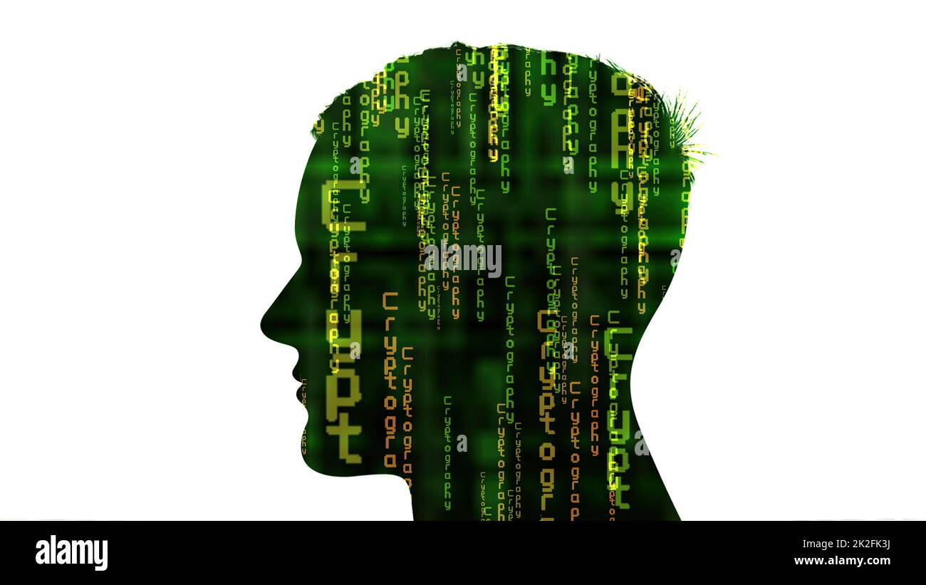Silhouette of man with cryptography in mind concept Stock Photo - Alamy